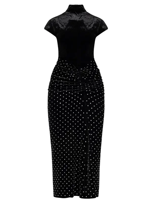 Alaïa Velvet Midi Dress With Sequins - Black
