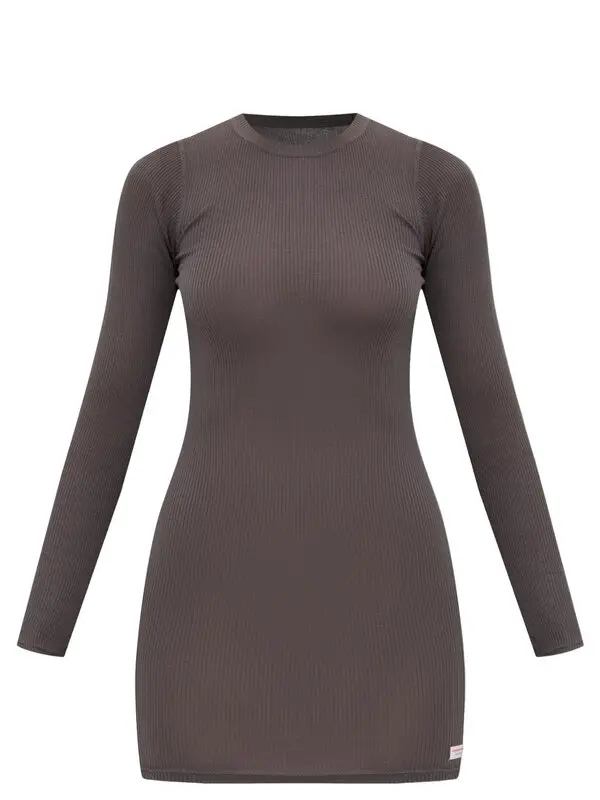 Alexander Wang Ribbed Long Sleeve Slip Dress - Grey