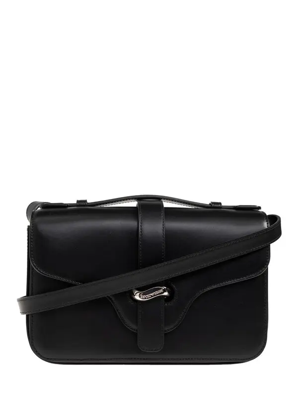 Emporio Armani Leather Shoulder Bag With Logo - Black