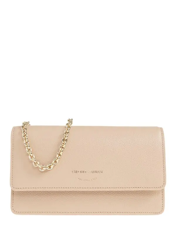 Emporio Armani Leather Clutch With Chain Strap - Beige