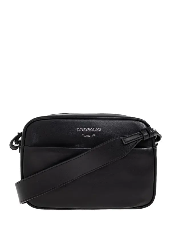 Emporio Armani Leather Shoulder Bag With Logo - Black