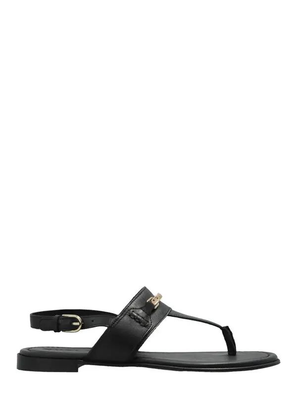 Furla Heritage Leather Flat Sandals - Black