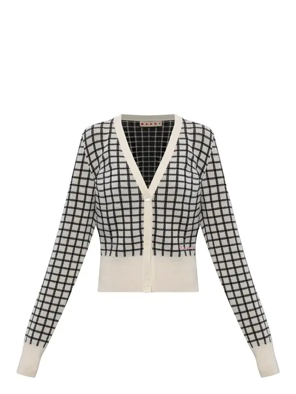 Marni Plaid Pattern Cardigan - Cream