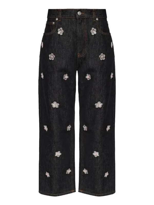 Marni Floral Appliqué Straight Leg Jeans - Navy Blue
