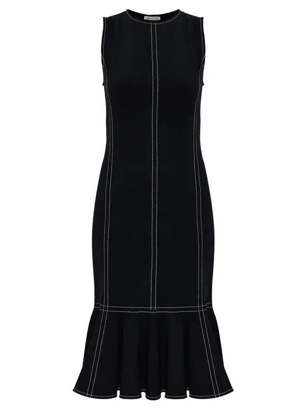 Ami Sleeveless Dress With Contrast Stitching - Black