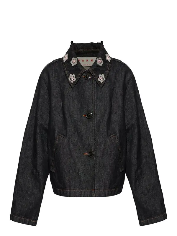 Marni Floral Appliqué Denim Jacket - Navy Blue