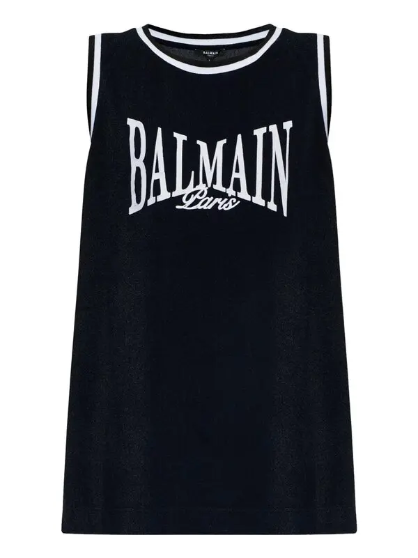 Balmain Beach Top With Embroidered Logo - Black