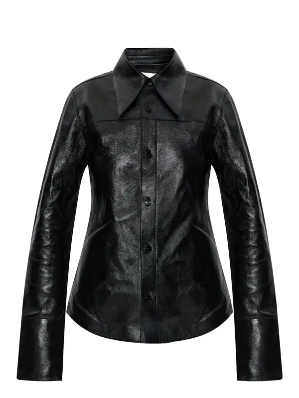 Ami Leather Button-up Shirt - Black