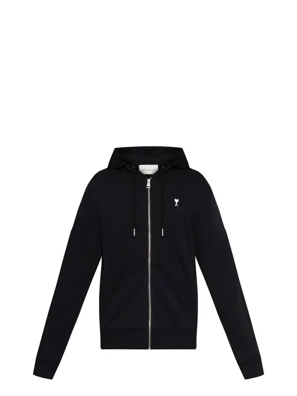 Ami Hooded Zip-up Sweatshirt - Black