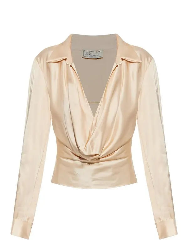 Blumarine Satin Long-sleeve Top With Decorative Neckline - Pink