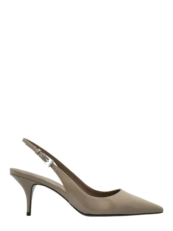 BLACK SUEDE STUDIO Leather Heeled Slingback Pumps - Beige