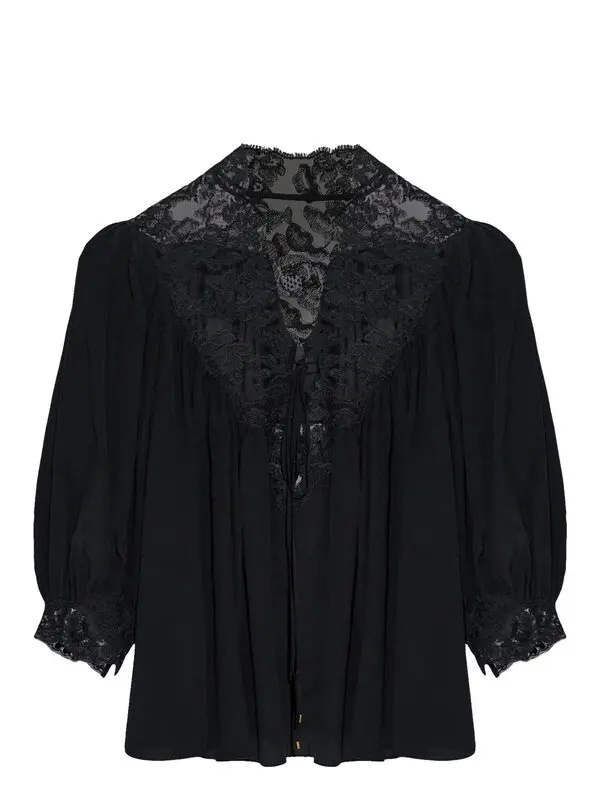 Chloé Silk Top With Lace Inserts - Black