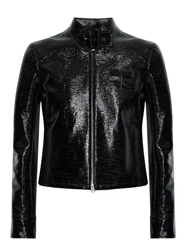 COURREGES Leather Logo Jacket - Black