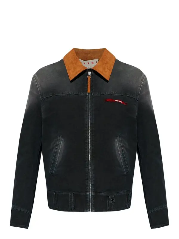 Marni Denim Jacket With Logo Patch - Black