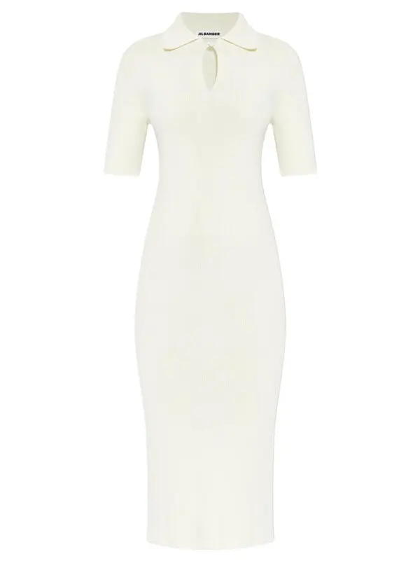 JIL SANDER Wool Polo Midi Dress - Cream