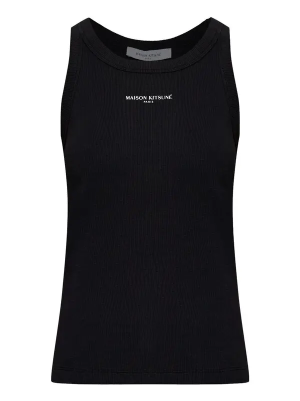 Maison Kitsuné Ribbed Tank Top With Logo - Black