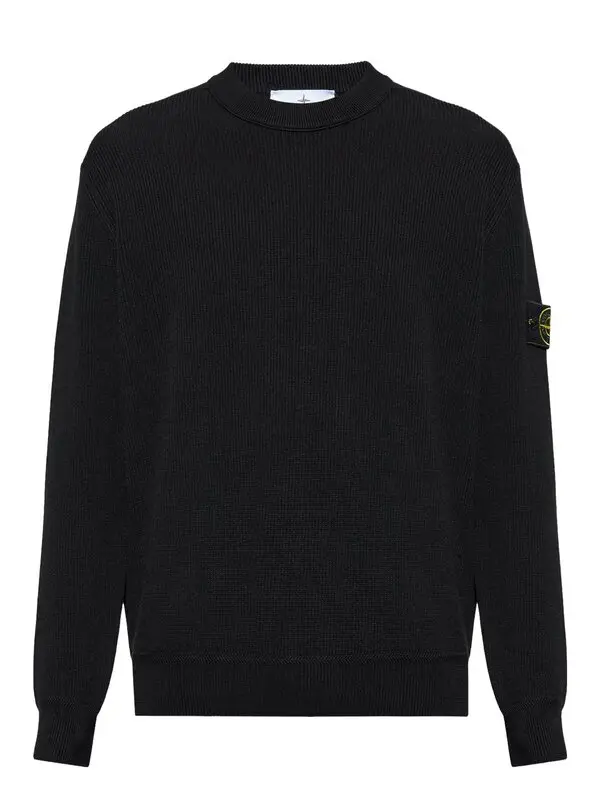 Stone Island Crew Neck Cotton Sweater - Black