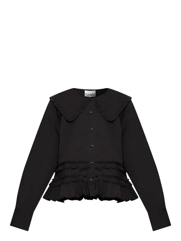 GANNI Ruffled Top - Black