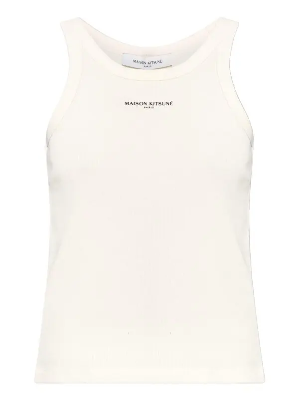 Maison Kitsuné Ribbed Tank Top With Printed Logo - Cream