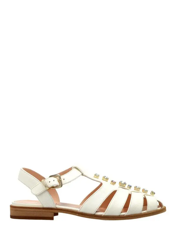 Agl Leather Embellished Sandals - Cream
