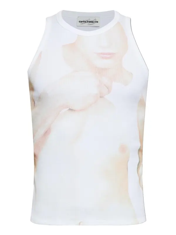 CARNE BOLLENTE Ribbed Tank Top With Print - White