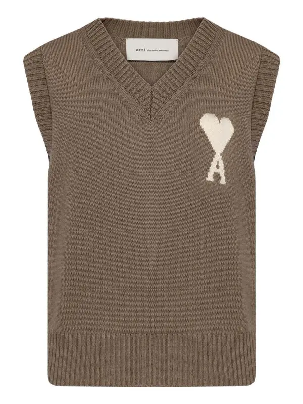 Ami V-neck Vest - Brown