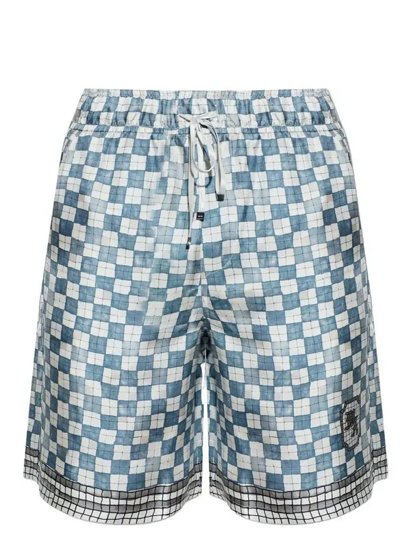 Amiri Silk Checkered Shorts - Grey