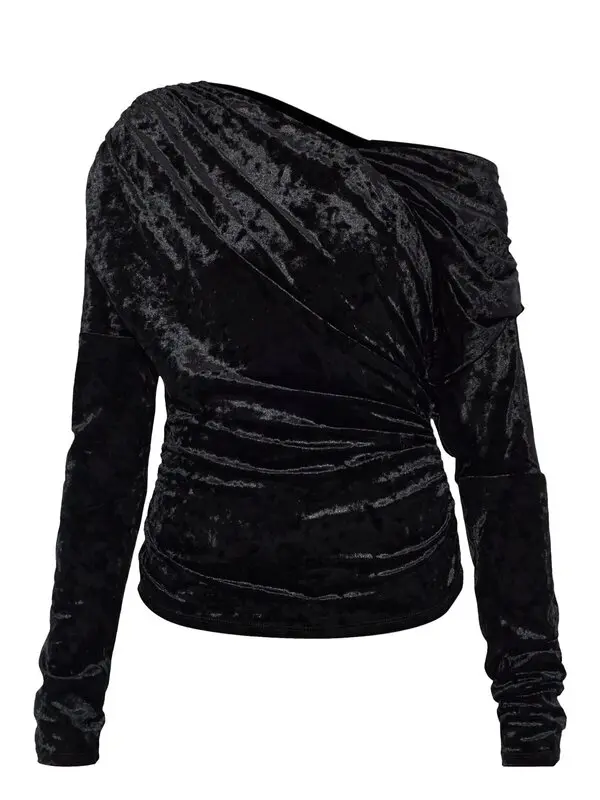 GANNI Draped Velvet Top - Black