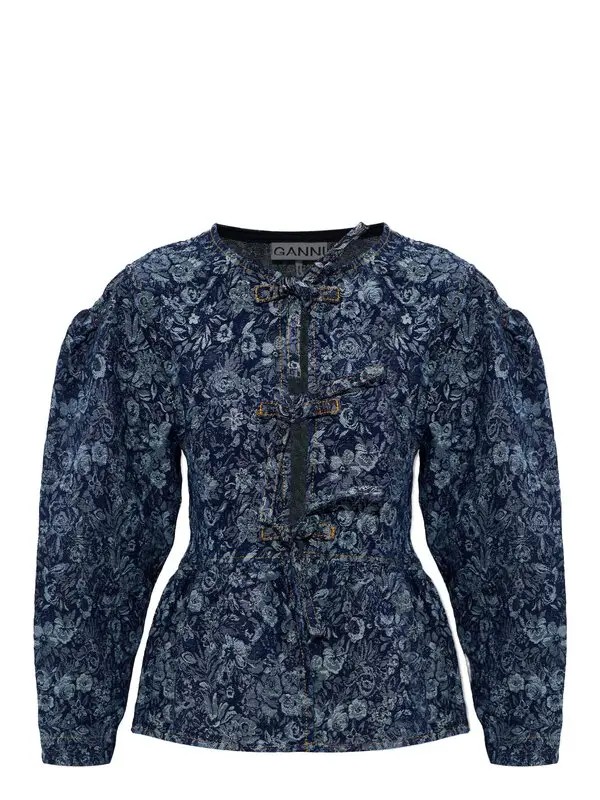 GANNI Floral Denim Top - Navy Blue