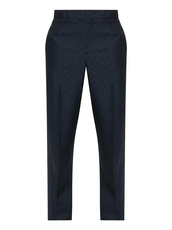 Etro Wool Trousers With Decorative Pattern - Navy Blue
