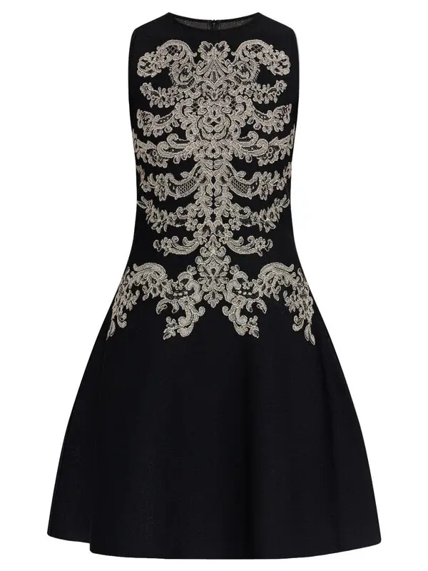 Alexander McQueen Fit & Flare Dress With Embroidery - Black