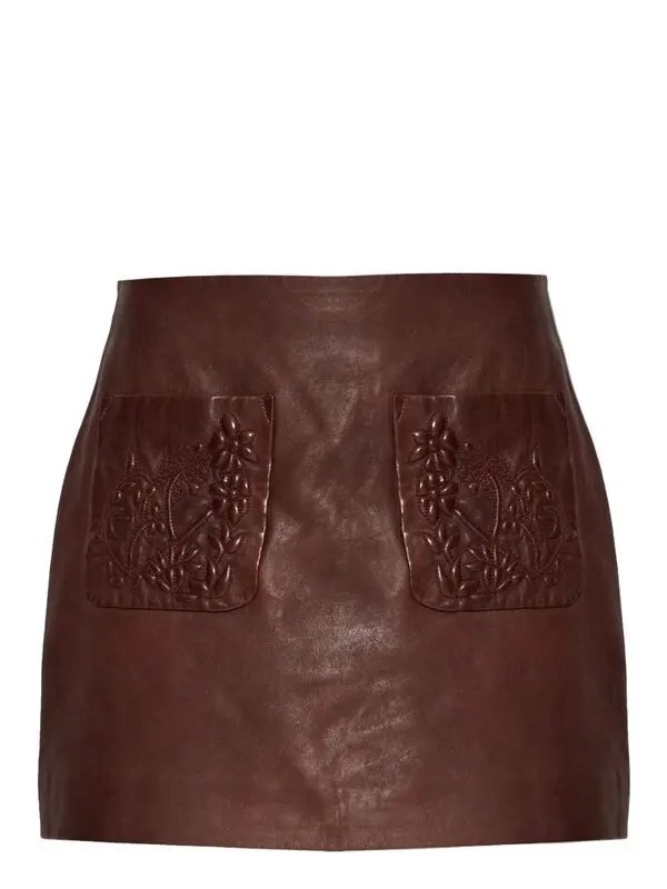Munthe Bellia Leather Mini Skirt - Brown