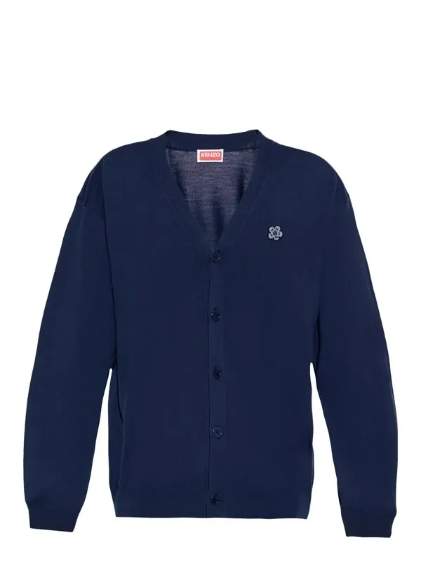 Kenzo Wool Cardigan With Appliqu - Navy Blue