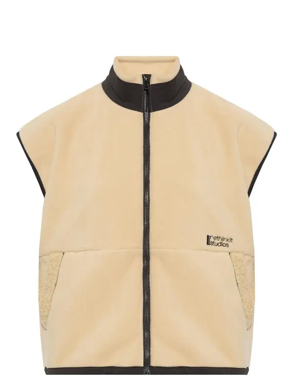 RETHINKIT STUDIOS Fleece Vest With Sherpa Details - Beige
