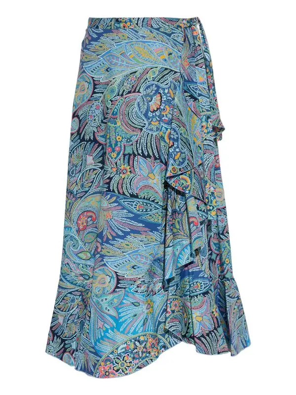 Etro Patterned Wrap Midi Skirt - Blue