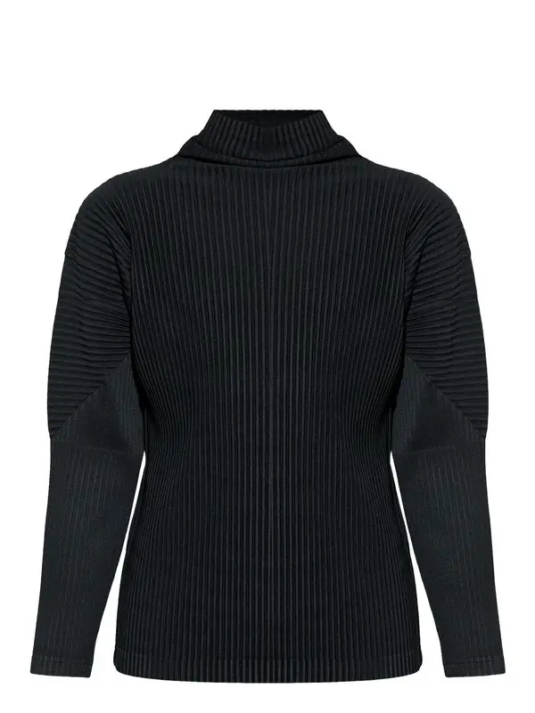 Issey Miyake Pleated Mock Neck Top - Black