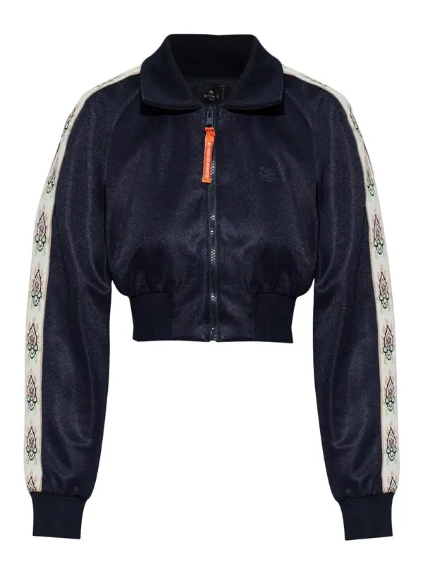 Etro Cropped Zip-up Sweatshirt With Embroidered Logo - Navy Blue
