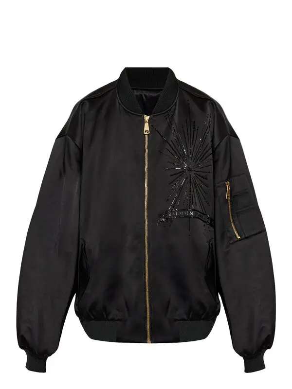 Balmain Bomber Jacket With Shimmering Appliqués - Black