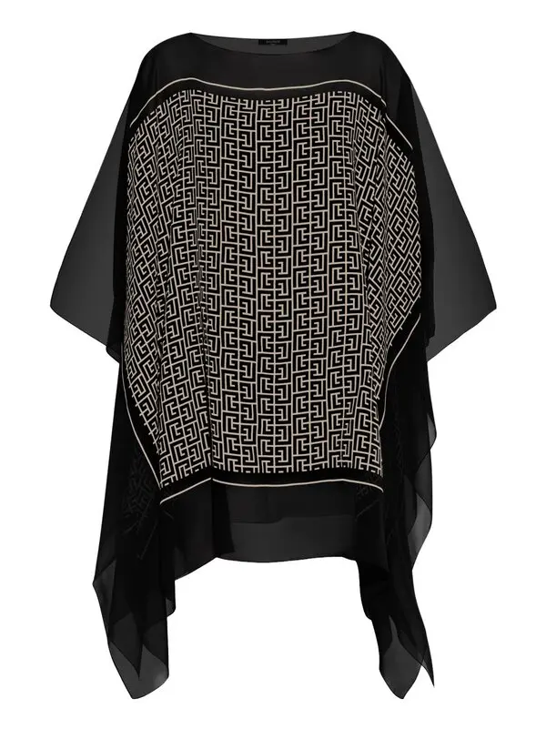 Balmain Silk Poncho - Black