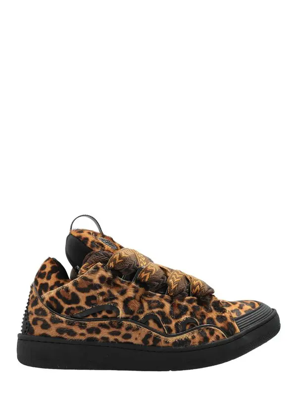 LANVIN Curb Leopard Print Sneakers - Brown