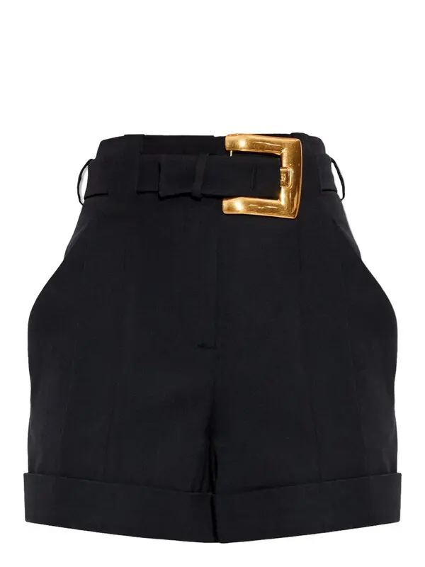 Balmain Wool Shorts With Belt - Black