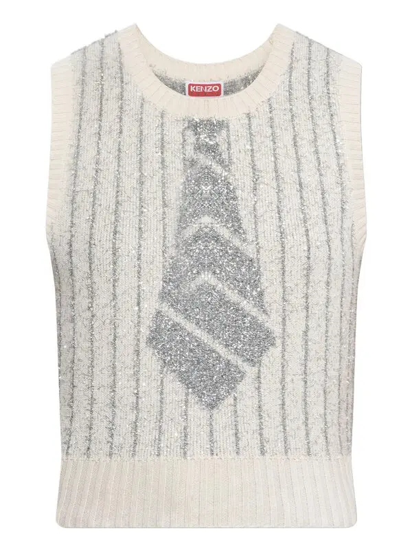 Kenzo Sleeveless Knit Top With Lurex Detail - Cream