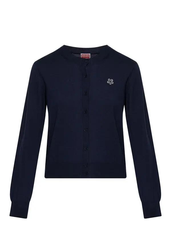 Kenzo Wool Cardigan With Patch - Navy Blue