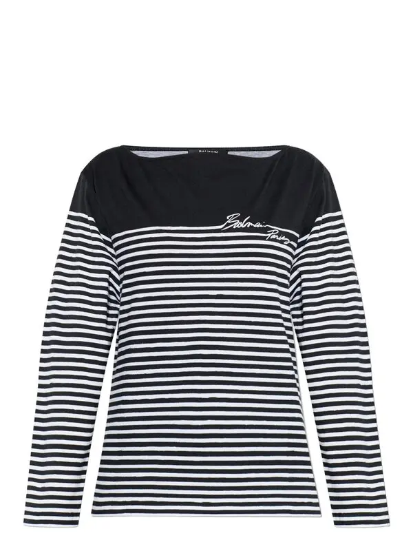 Balmain Striped Pattern Top - Black