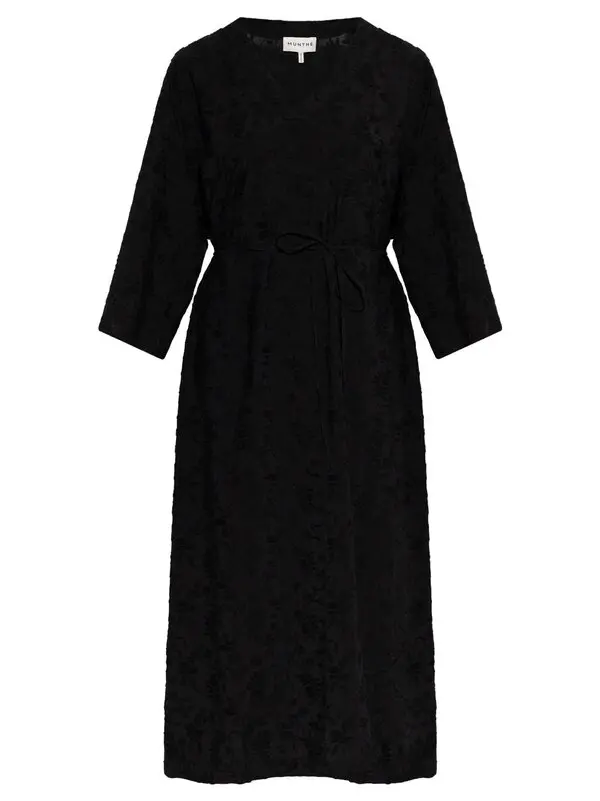 Munthe Byrus Embossed Floral Midi Dress - Black