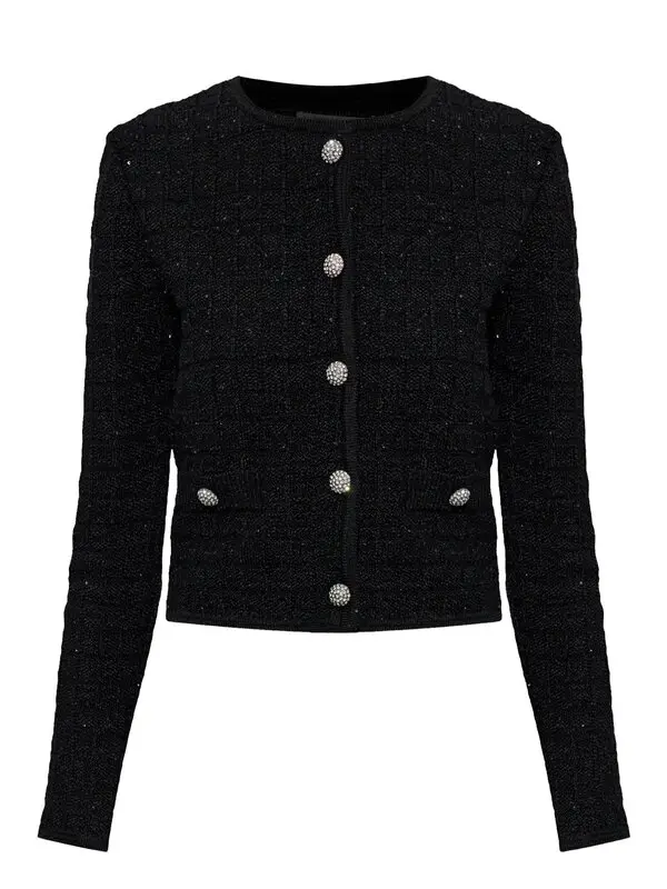 Alessandra Rich Cardigan With Shimmering Appliqués - Black