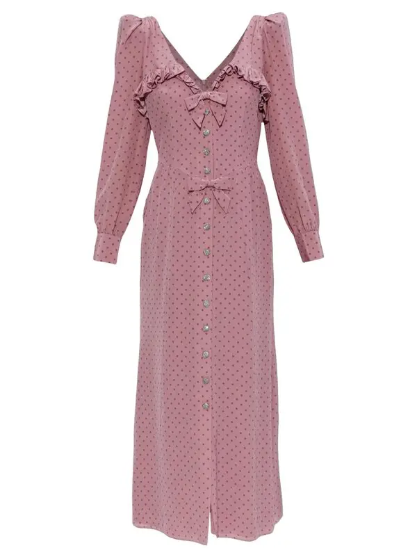 Alessandra Rich Silk Polka Dot Midi Dress - Pink