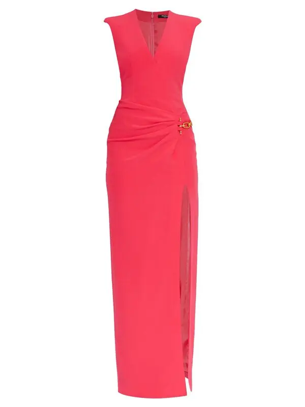 Balmain Long Dress With Draping - Pink