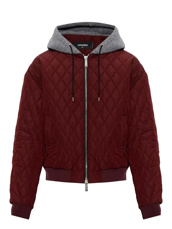 Dsquared2 Quilted Bomber Jacket With Hood - Burgundy
