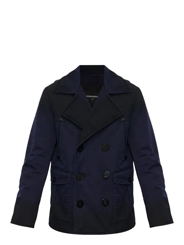 Dsquared2 Double-breasted Cotton-blend Coat - Navy Blue